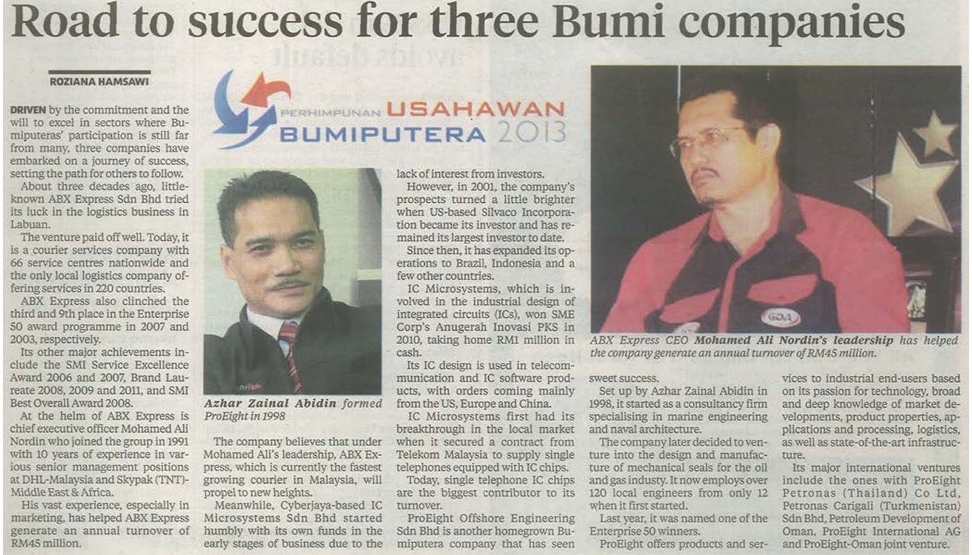 New Straits Times | Road To Success For Three Bumi Companies - ProEight